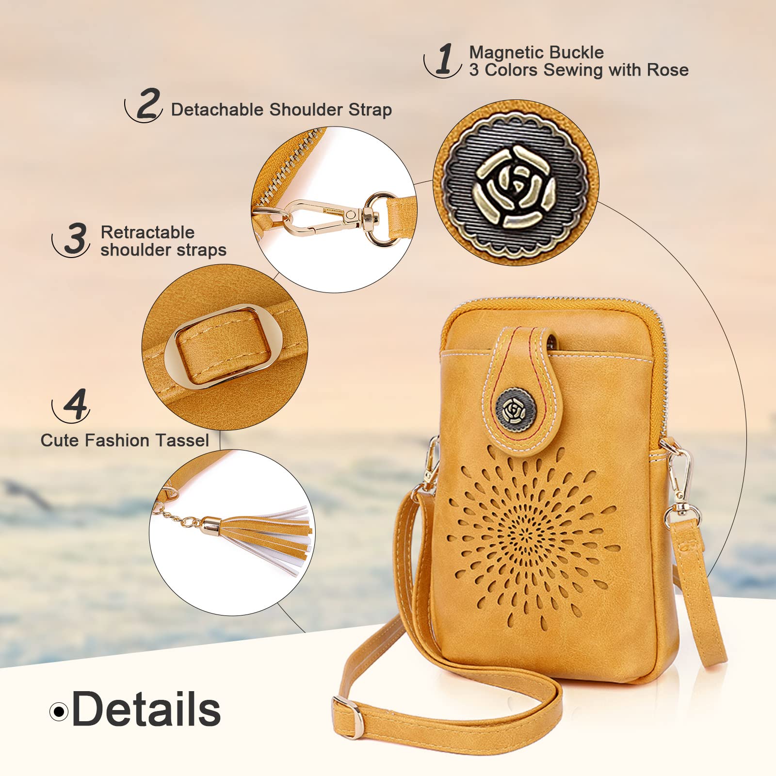 APHISON Mini Cell Phone Purse, PU Leather Small Crossbody Bags for Women, Lightweight Cute Purses with Tassel
