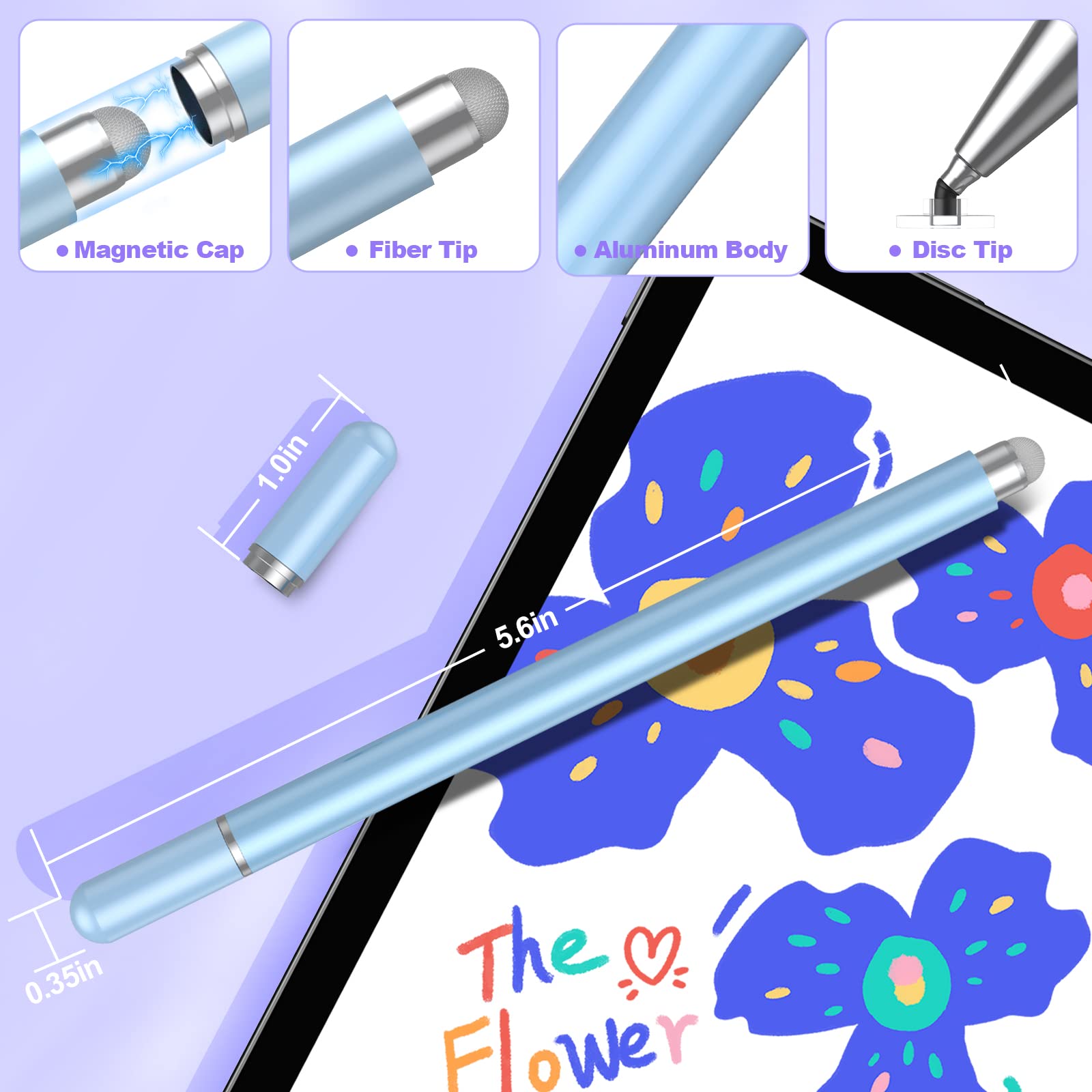 Stylus Pens for Touch Screens, High Precision 2-in-1 Disc Stylus Pen for iPad Compatible with iPhone/iPad/Android/Tablets and All Capacitive Touch Screens