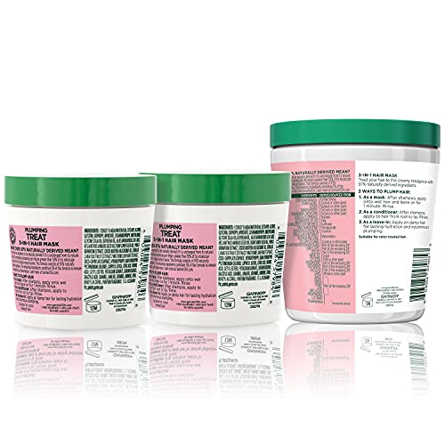 Garnier Fructis Plumping Hair Treats 3-in-1 Mask with Watermelon Extract, 3 Piece Bundle, 1 400mL mask + 2 100mL masks, 1 kit