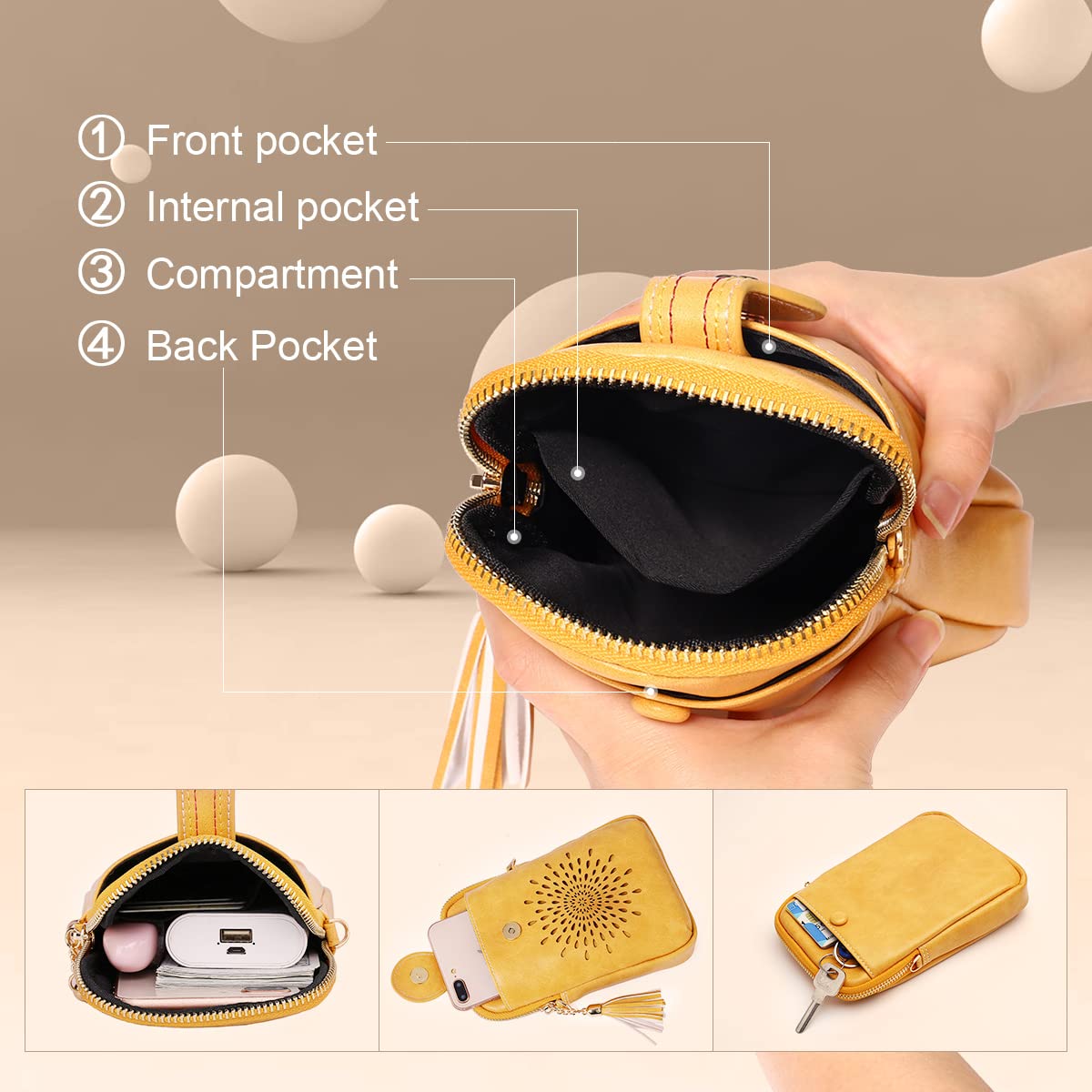 APHISON Mini Cell Phone Purse, PU Leather Small Crossbody Bags for Women, Lightweight Cute Purses with Tassel