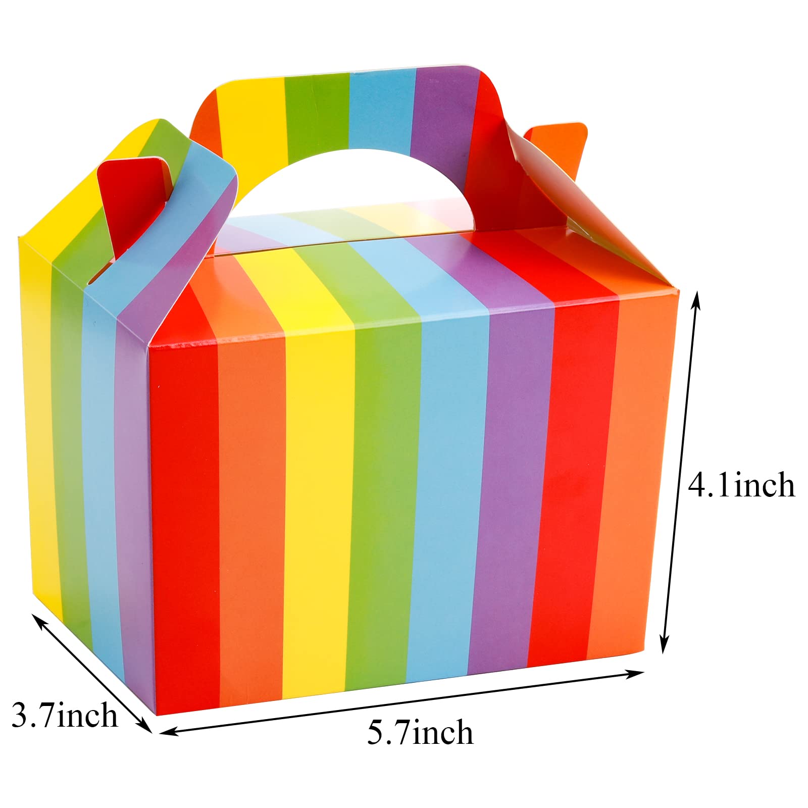 Hiceeden 50 Pack Colorful Treat Boxes, Rainbow Paper Gift Boxes, Gable Goodies Favor Party Boxes with Portable Handle for Valentines, Birthday, Wedding, Holidays, 5.7"x4.1"x3.7"