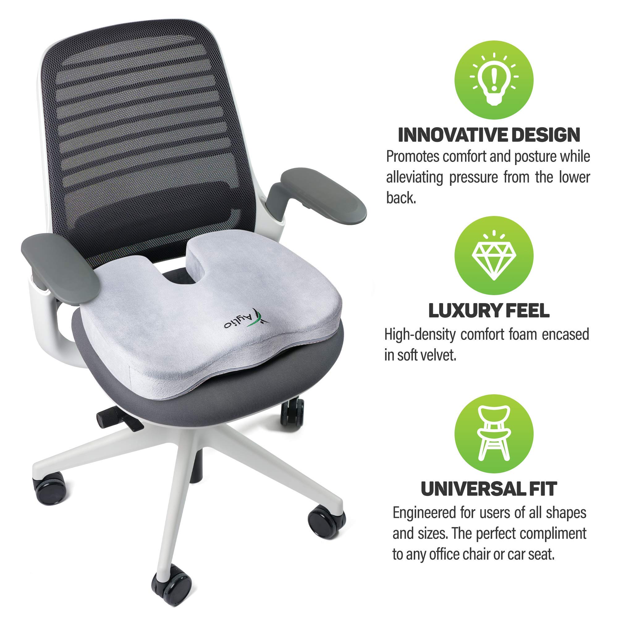 Aylio Lower Back Relief Cushion - Butt and Hip Support Cushion for Office Chair - Ergonomic Tailbone Pillow Promotes Healthy Posture - Coccyx Sciatica Seat Cushion