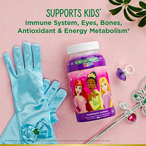 Nature's Bounty Disney Princess Kids Gummy Multivitamin, Natural Grape, Orange & Cherry Flavored, No Gluten, Dairy, or Peanuts, 180 Gummies