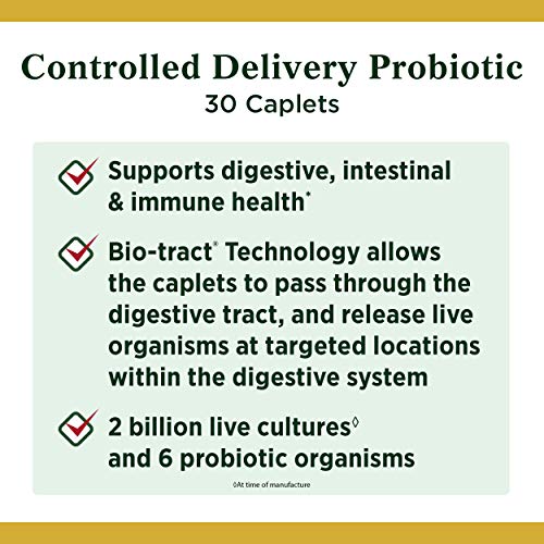 Probiotic by Nature's Bounty, Controlled Delivery Dietary Supplement, Supports Digestive,Intestinal and Immune Health, 30 Caplets