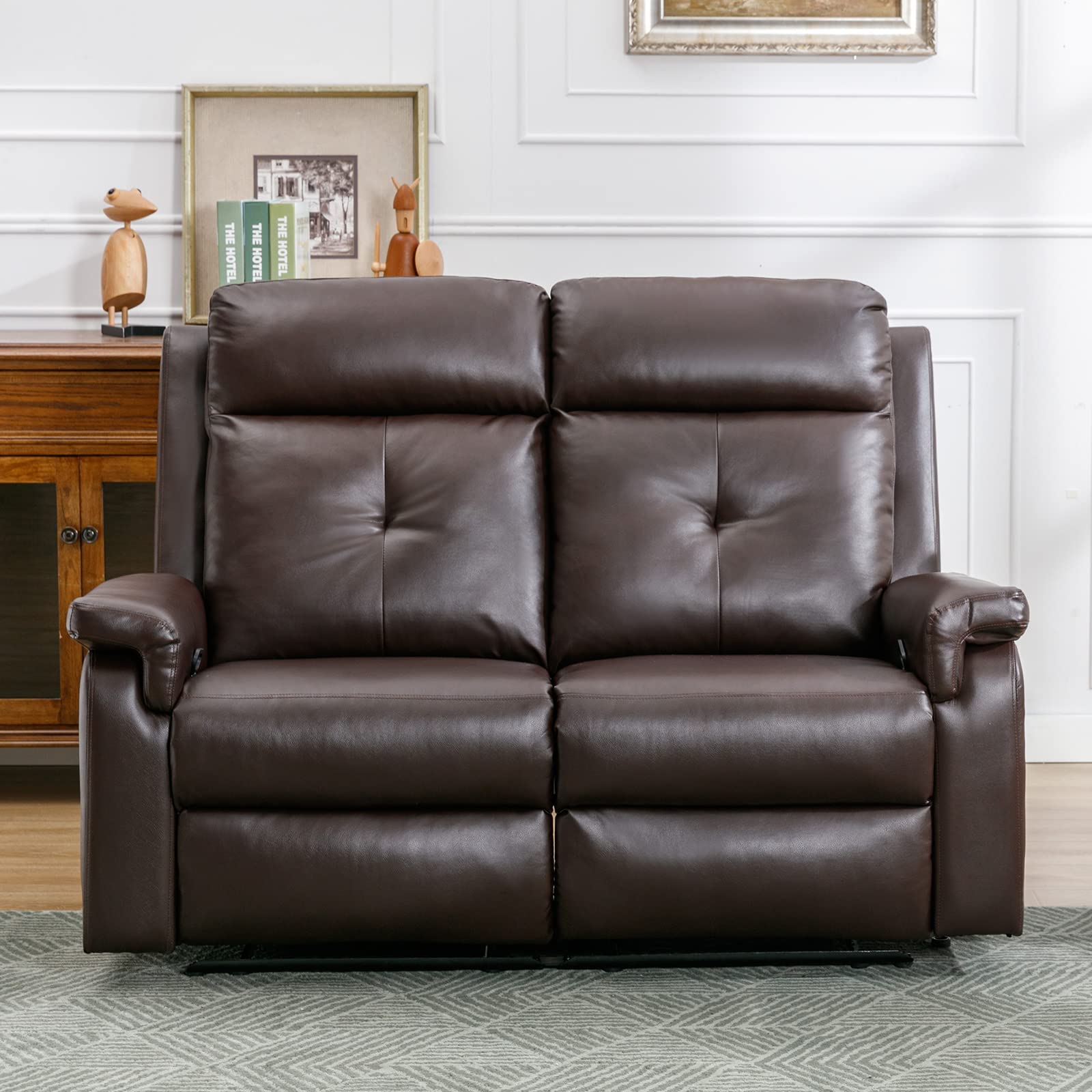 B BAIJIAWEI PU Leather Reclining Sofa - Manual Double Recliner Loveseat with Massage & Heating - 2-Seater Home Theater Seating for Living Room, Reading Room, Bedroom (Brown)