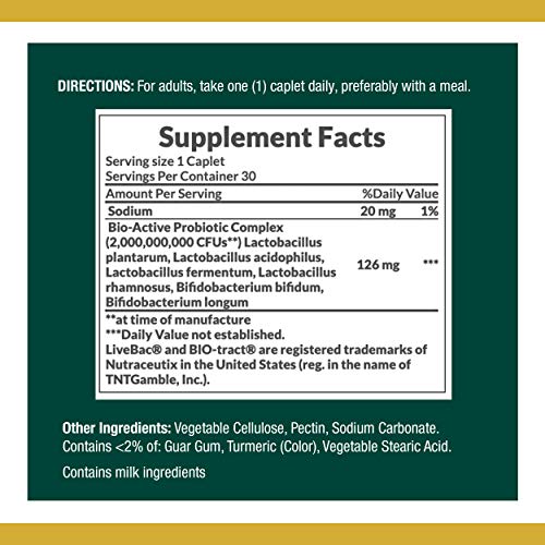 Probiotic by Nature's Bounty, Controlled Delivery Dietary Supplement, Supports Digestive,Intestinal and Immune Health, 30 Caplets