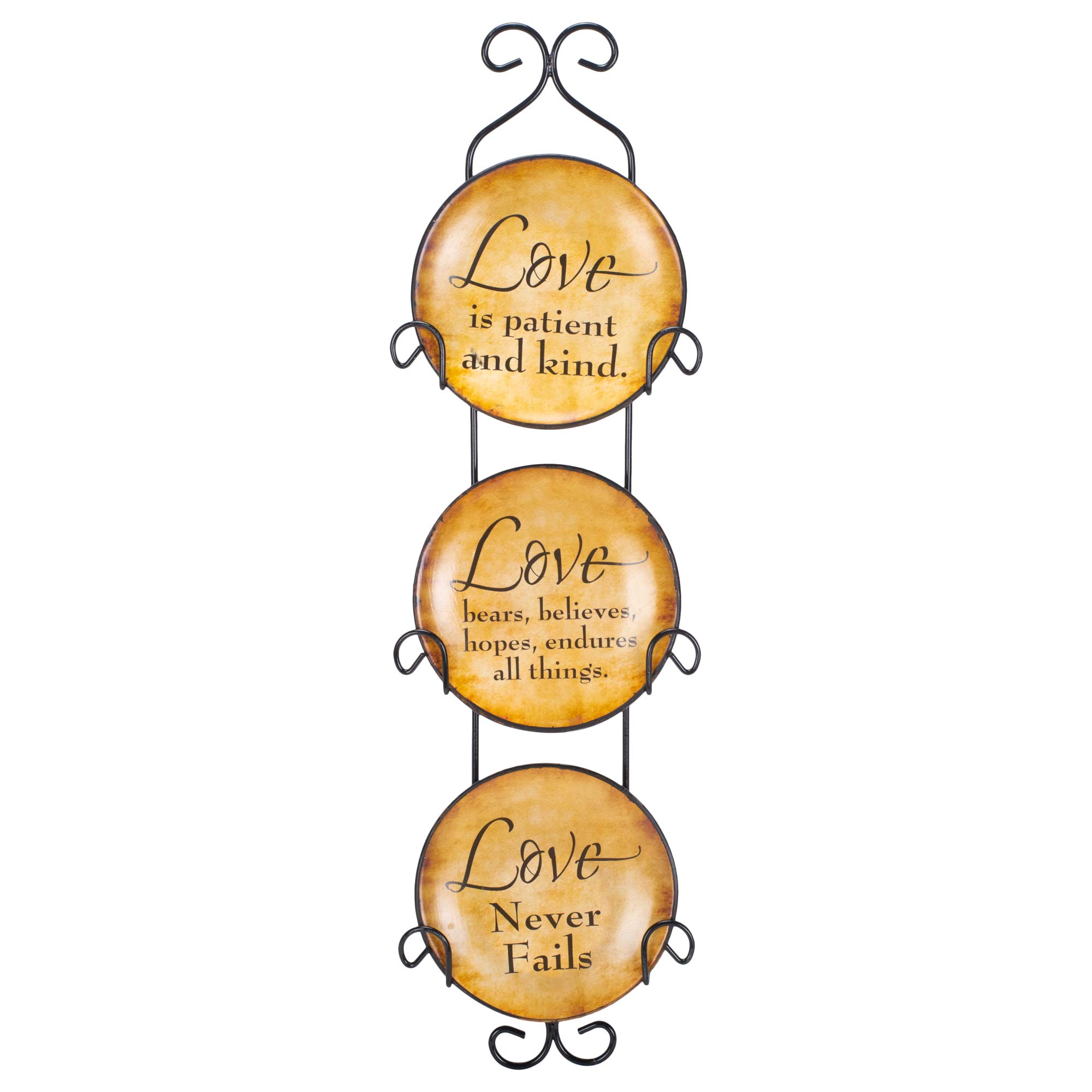 Dicksons Love Never Fails 18 x 5 Mini Ceramic Wall Plates and Metal Hanger Set of 3