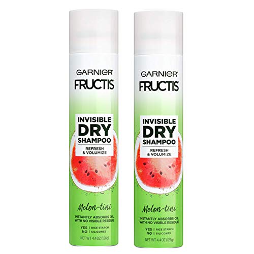 Garnier Haircare Fructis Style Invisible Dry Shampoo Melon-Tini, Refresh & Volumize with No Visible Residue, Powered by Rice Starch to Instantly Absorb Oil, Silicone Free, 2 Count