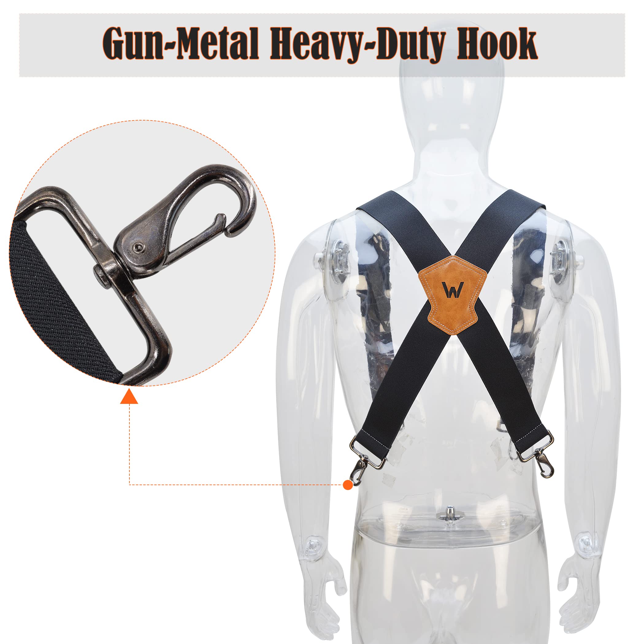 WELKINLAND 2Inch-Wide Full Elastic Suspenders, Heavy Duty Men's Work Suspenders with Hooks