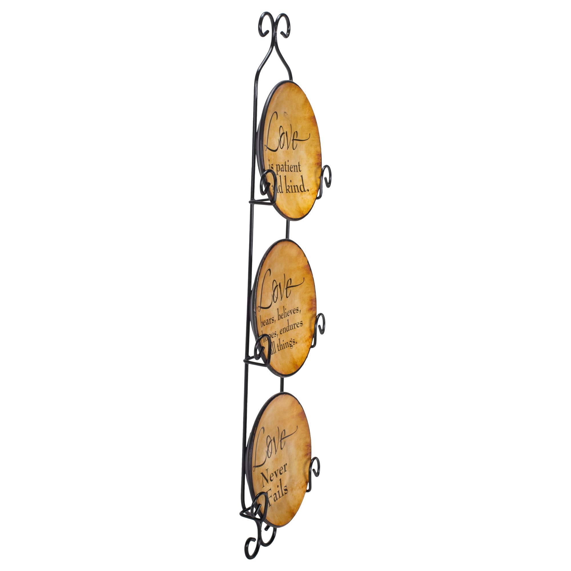 Dicksons Love Never Fails 18 x 5 Mini Ceramic Wall Plates and Metal Hanger Set of 3