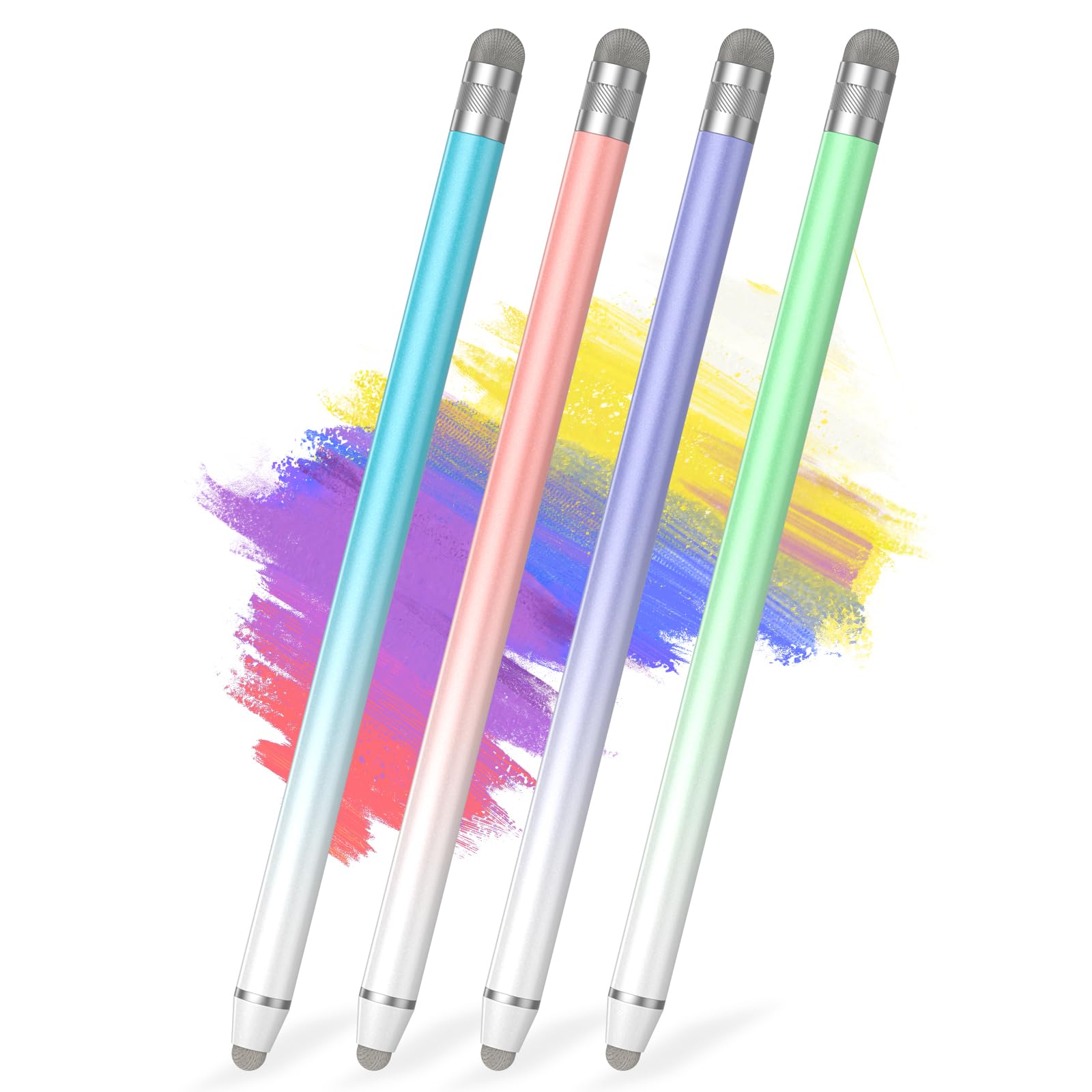 FEUHAISHI 4 Pack Universal Stylus Pens for Touch Screens, High Sensitivity Fiber Tips, Compatible with Apple/iPhone/iPad/iOS/Android/Samsung Tablets and More (Colourful)