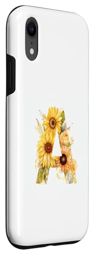 iPhone XR Letter A Initial Monogram Sunflower Minimalist Women Yellow Case