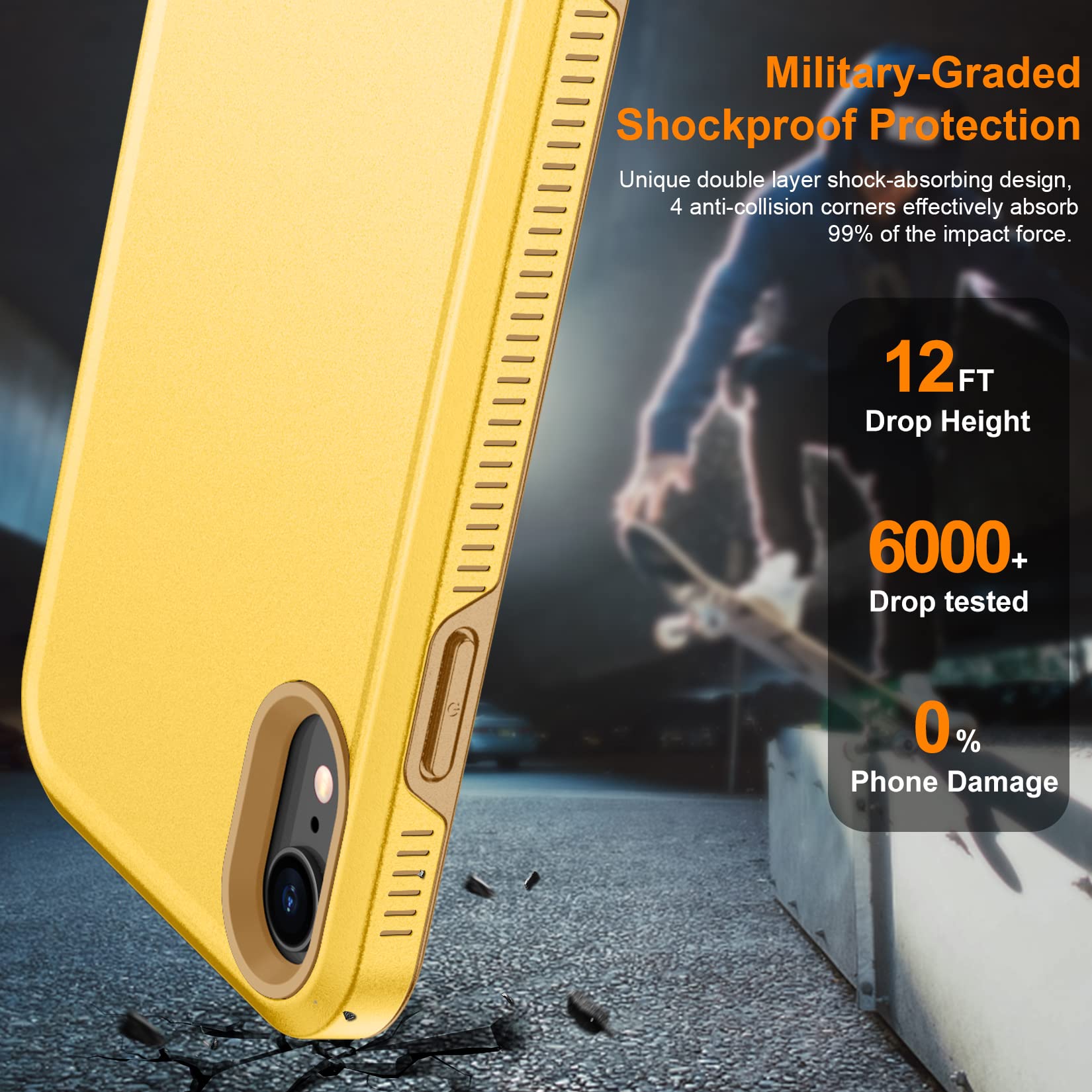 Lanteso for iPhone XR Case，[12FT Military Drop Protection] [with 2 pcs Tempered Glass Screen Protector] [Shockproof] Heavy Duty Protection Phone Case for iPhone XR 6.1 inch Yellow