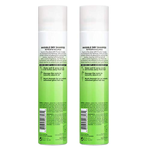 Garnier Haircare Fructis Style Invisible Dry Shampoo Melon-Tini, Refresh & Volumize with No Visible Residue, Powered by Rice Starch to Instantly Absorb Oil, Silicone Free, 2 Count