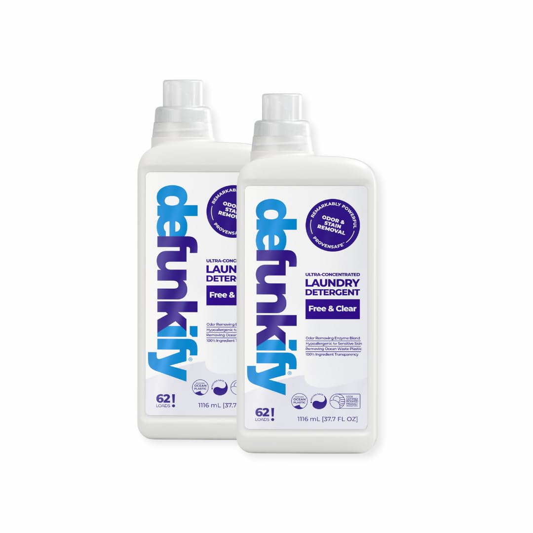 Laundry Detergent 62 Load/37.7 FlOz (2-Pack). 'Free & Clear' Liquid Laundry Detergent- Sensitive Skin. 'ProvenSafe' Laundry Soap Washing Detergent w/Odor & Stain Remover for Activewear & All Fabrics