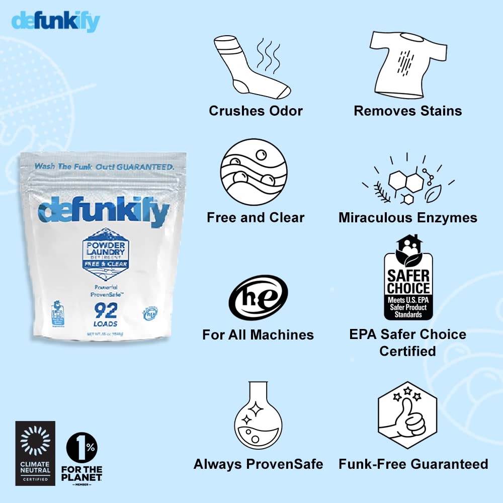 Laundry Detergent Powder, 92 Load/55oz. 'Free & Clear' Powder Laundry Detergent for Sensitive Skin. ProvenSafe⢠Laundry Stripper Washing Detergent w/Odor & Stain Remover for Activewear & All Fabrics