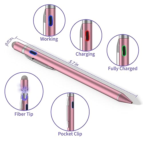 Stylus Pens for Touch Screens, Active Stylus Pen for iPad with Fine Point Tip, Compatible with Apple iPad/iPhone/Android/Samsung/Tablet and Other Touch Screen (Rose Gold)