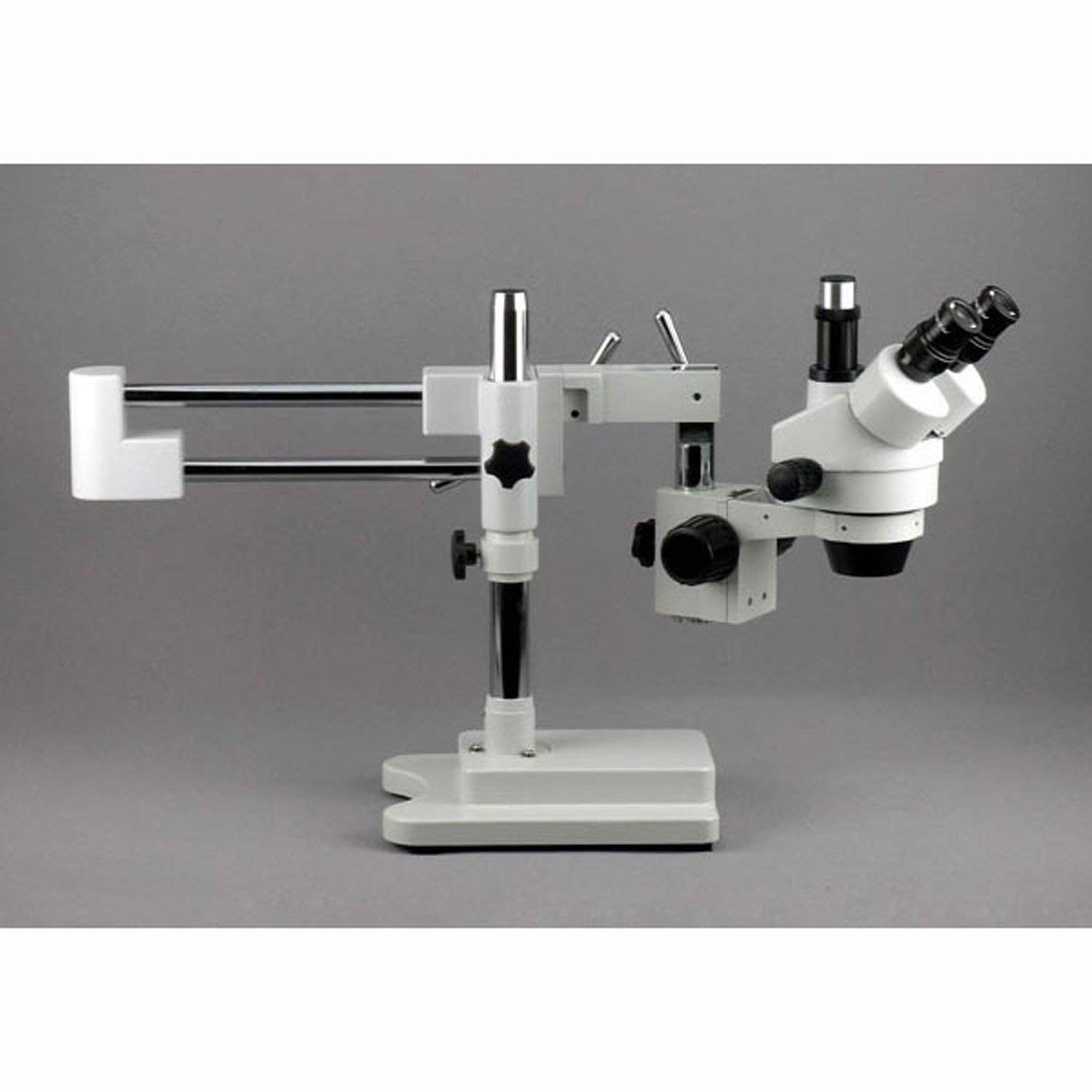 AmScope SM-4TZ-80S Professional Trinocular Stereo Zoom Microscope, WH10x Eyepieces, 3.5X-90X Magnification, 0.7X-4.5X Zoom Objective, 80-Bulb LED Ring Light, Double-Arm Boom Stand, Includes 0.5X and 2.0X Barlow Lens