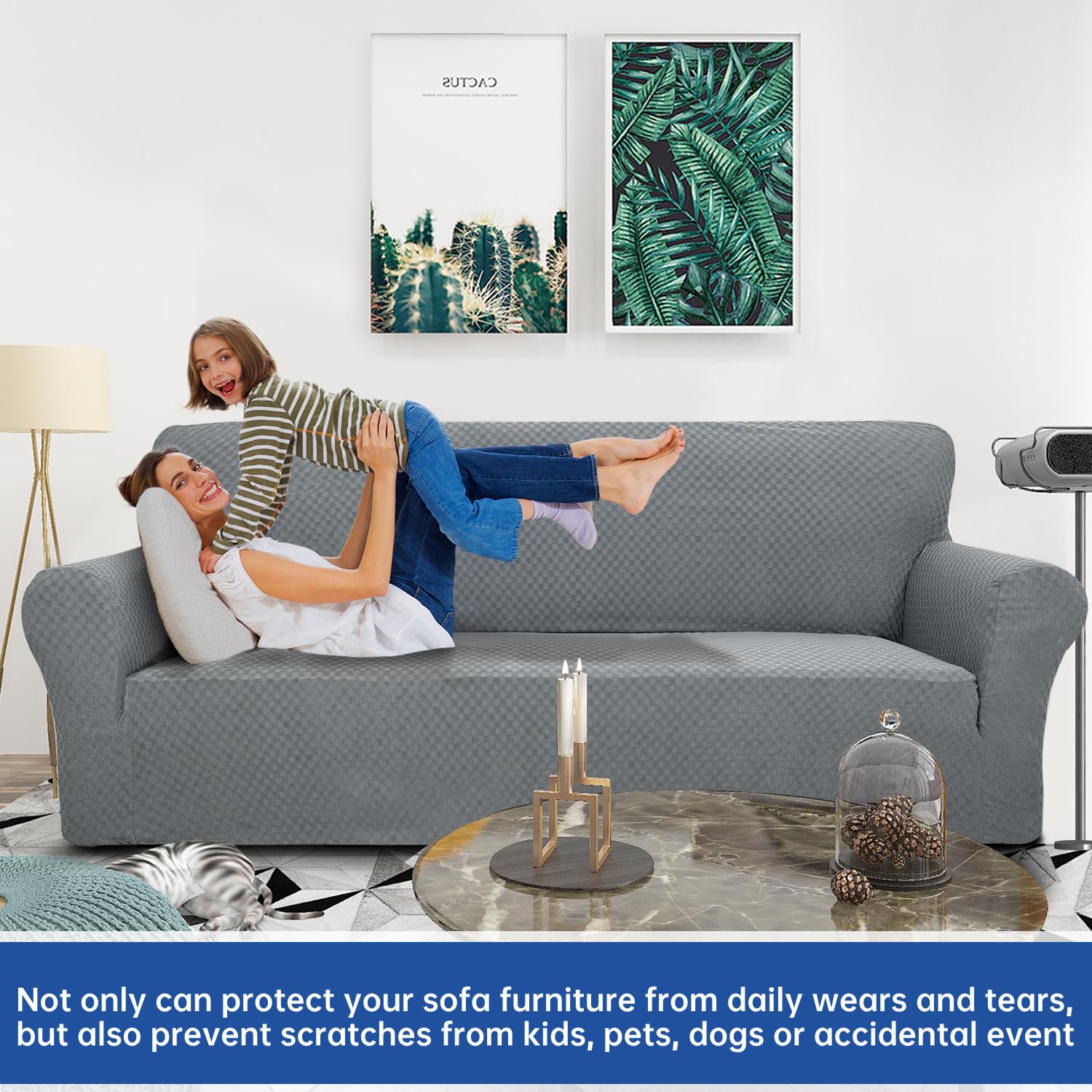 YEMYHOM Couch Cover Latest Jacquard Design High Stretch Sofa Covers for 2 Cushion Couch, Pet Dog Cat Proof Loveseat Slipcover Non Slip Magic Elastic Furniture Protector (Loveseat, Light Gray)