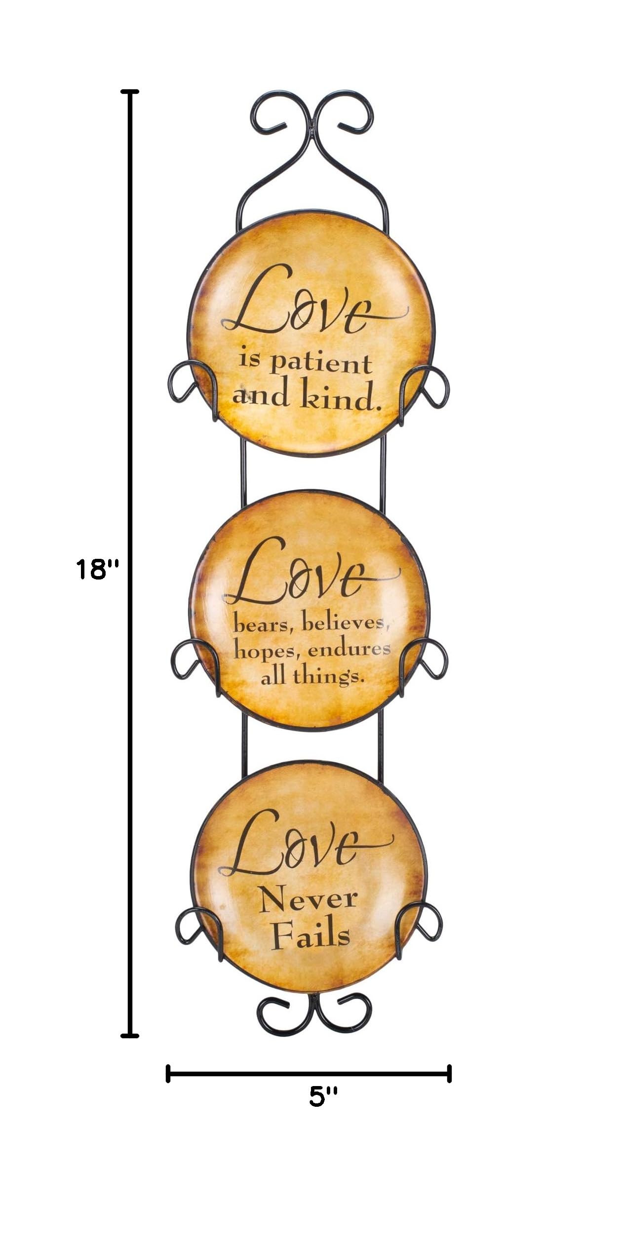 Dicksons Love Never Fails 18 x 5 Mini Ceramic Wall Plates and Metal Hanger Set of 3