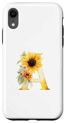 iPhone XR Letter A Initial Monogram Sunflower Minimalist Women Yellow Case
