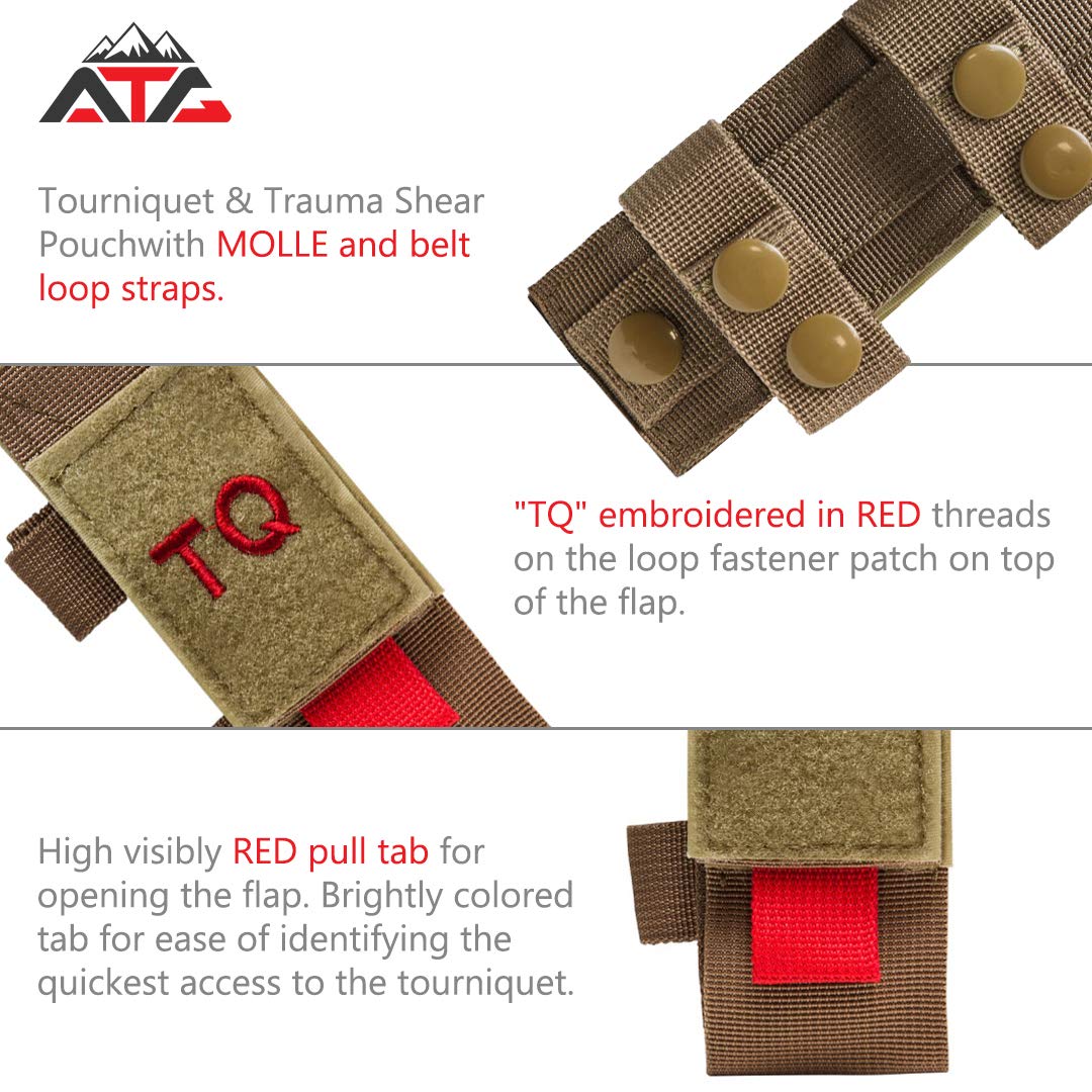 Tactical Tourniquet & Trauma Medical Shear Pouch MOLLE PALS Duty Belt Loop EMT EMS (Tan)