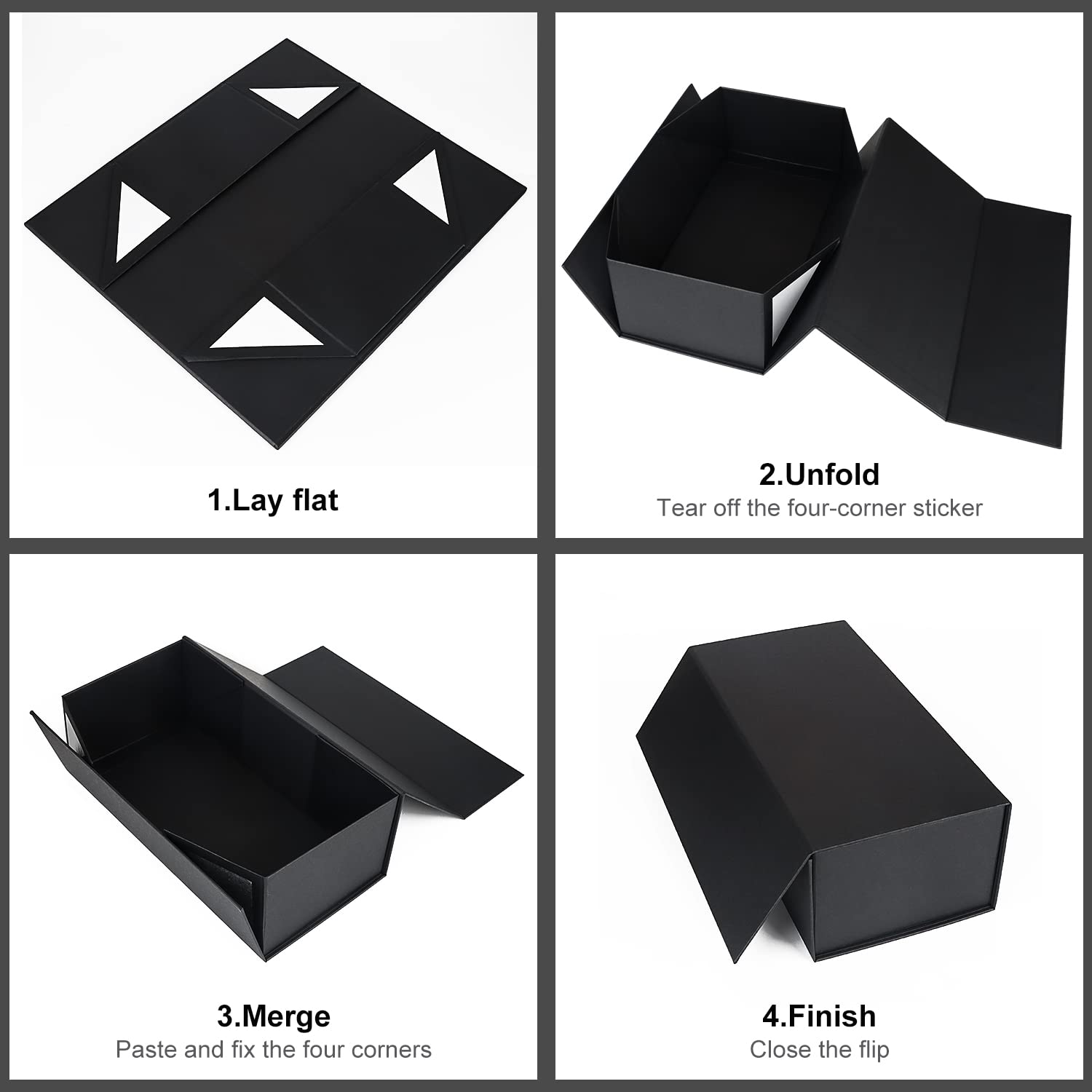 Black Gift Box 12" x 6" x 4" with Magnetic Closure Lid Gift Box for Presents,Bridesmaid Gifts Box,Cute Box,Birthday Gift box,Luxury for Gift Packaging, Magnetic Gift Box for Wrapping Gifts (Black)