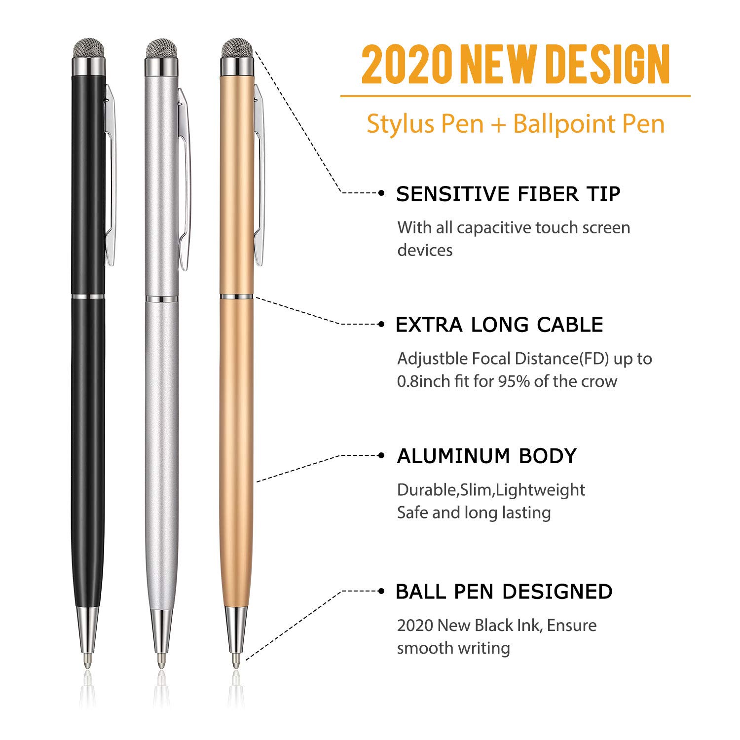 Outus 12 Pieces Stylus Pens for Touch Screens, Retractable Fiber Tip 2 in 1 Capacitive Stylus Ballpoint Pen Compatible with iPad iPhone Tablets Samsung All Universal Touch Screen Devices