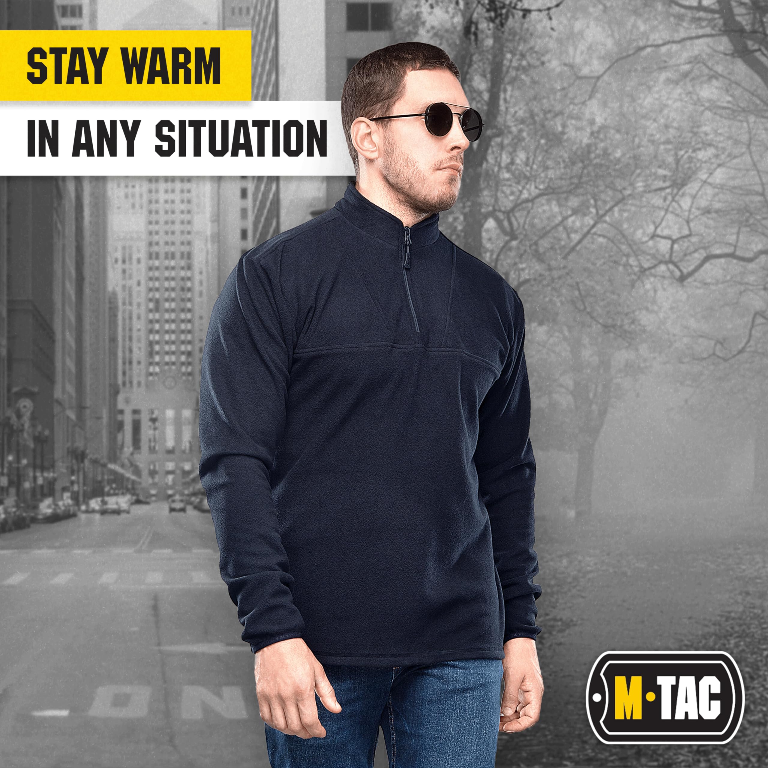 M-Tac Quarter Zip Pullover Men - Fleece Lined Thermal Shirt for Men - Lightweight Dark Navy Blue Tactical Long Sleeve Shirt Top Delta (XL)