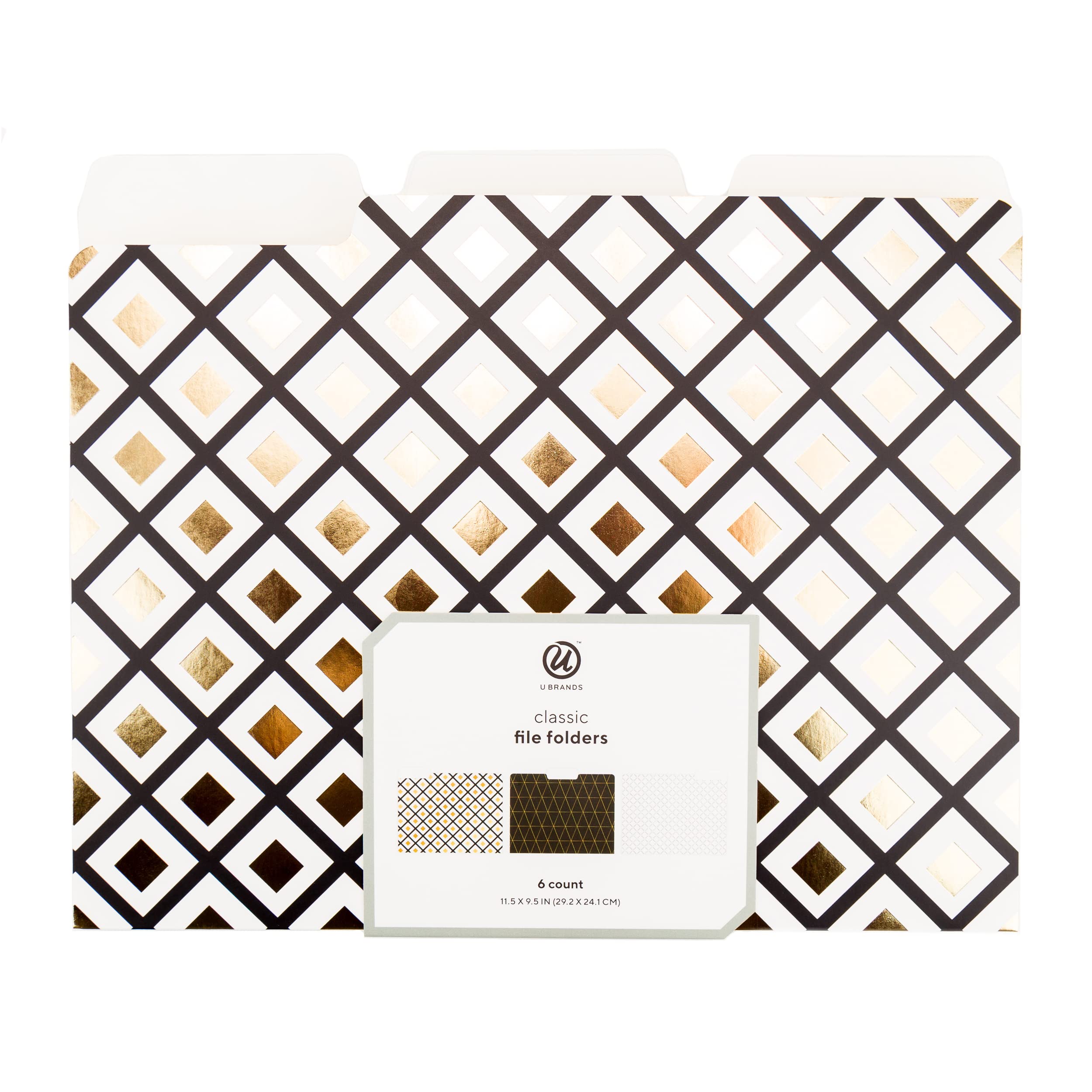 U Brands Classic File Folders Set, Office Supplies, Black, Gold and White, FSC Certified, 6 Count