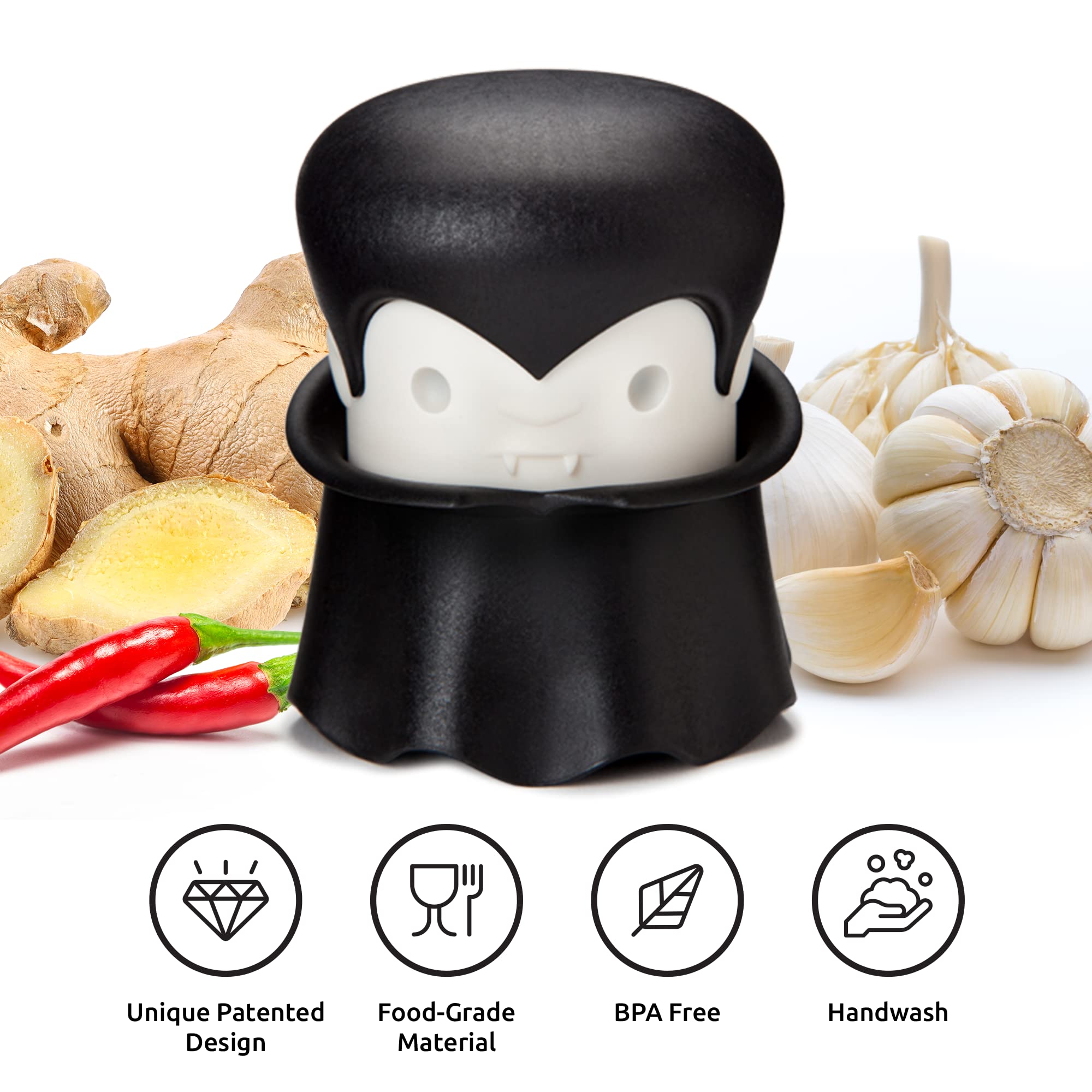 OTOTO Gracula Garlic Crusher also for Ginger, Nuts, Chili, Herbs - Twist Top Garlic Mincer & Easy Squeeze Manual Garlic Press & Peeler - BPA-Free Cool Kitchen Gadgets - Easy Clean by Hand Wash Only