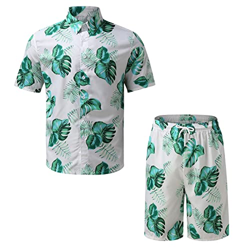 DUOWEI Long Suit Jacket for Men Men Spring Summer Suit Casual Beach Tropical Casual Button Down Short Men Costume Tuxedo Green