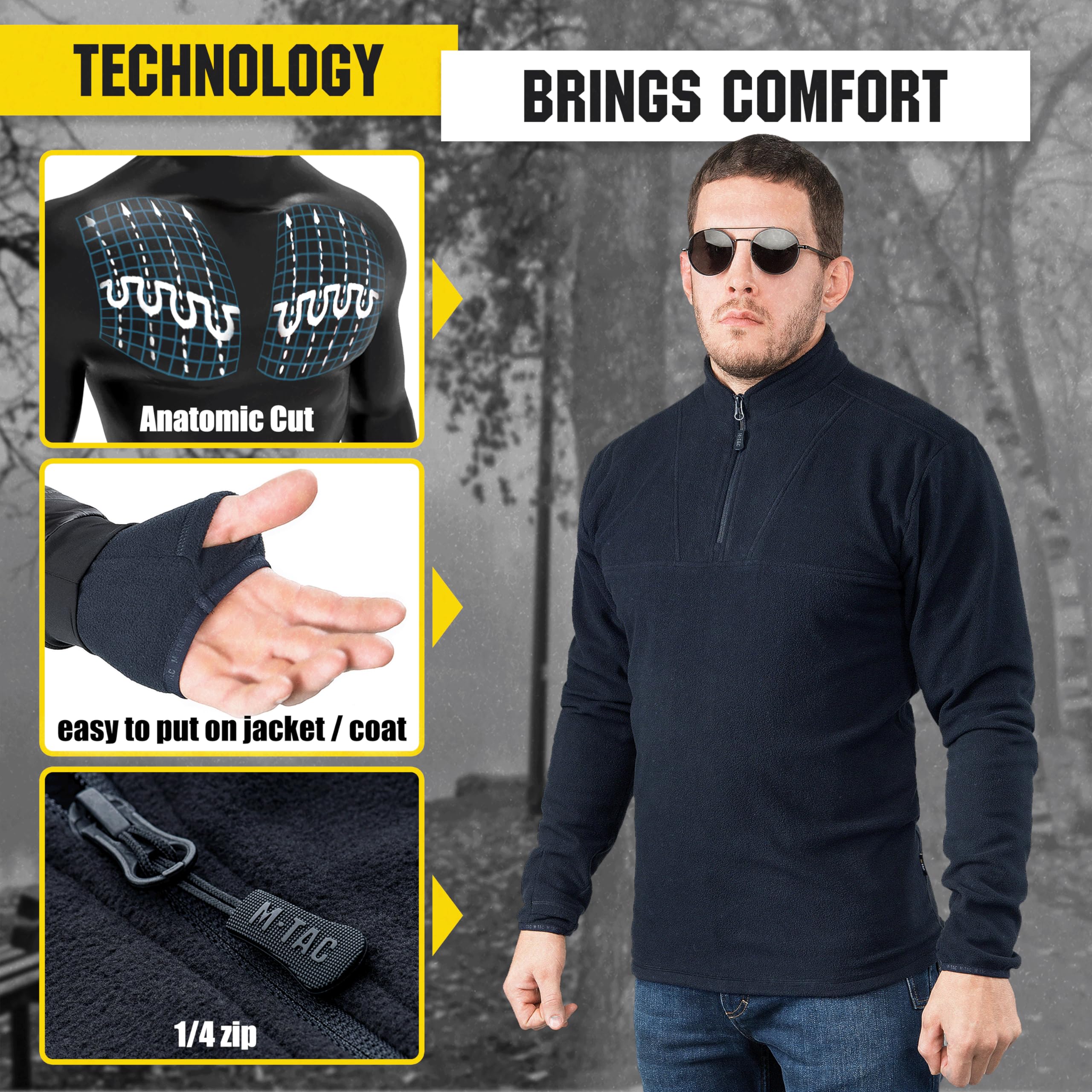 M-Tac Quarter Zip Pullover Men - Fleece Lined Thermal Shirt for Men - Lightweight Dark Navy Blue Tactical Long Sleeve Shirt Top Delta (XL)