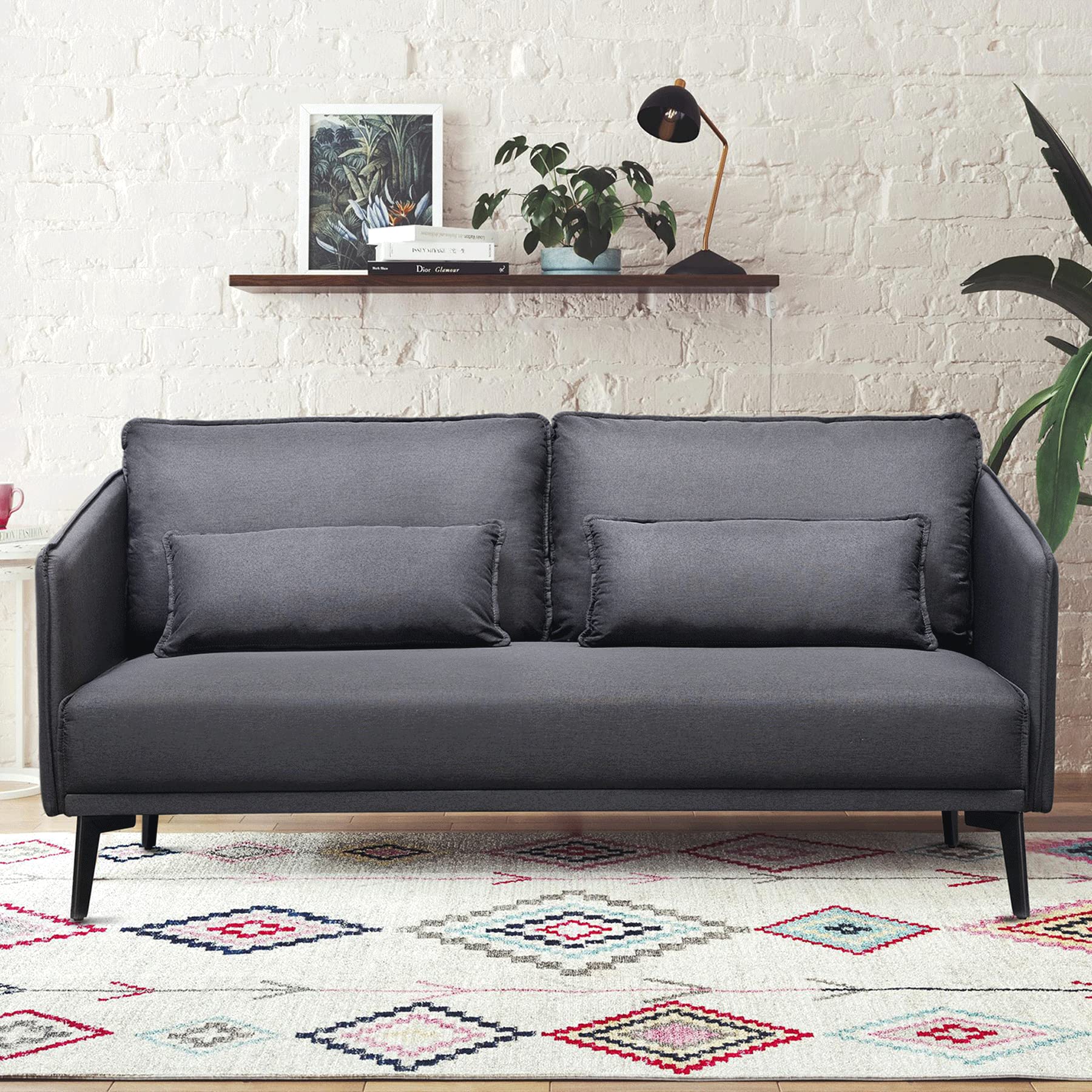 Sunrise Coast Loveseat Living Room Upholstered Modern Linen Fabric Couch with 2 Pillows for Apartment Small Space Loft 2-Seater Sofas 58", Dark Grey