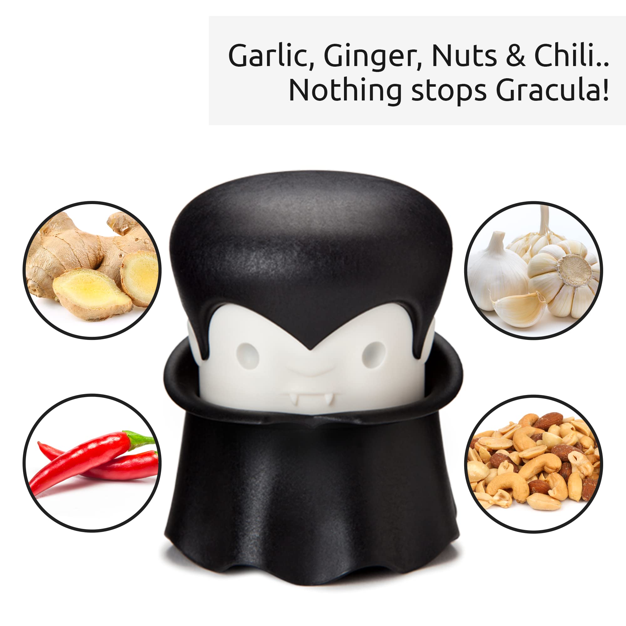 OTOTO Gracula Garlic Crusher also for Ginger, Nuts, Chili, Herbs - Twist Top Garlic Mincer & Easy Squeeze Manual Garlic Press & Peeler - BPA-Free Cool Kitchen Gadgets - Easy Clean by Hand Wash Only