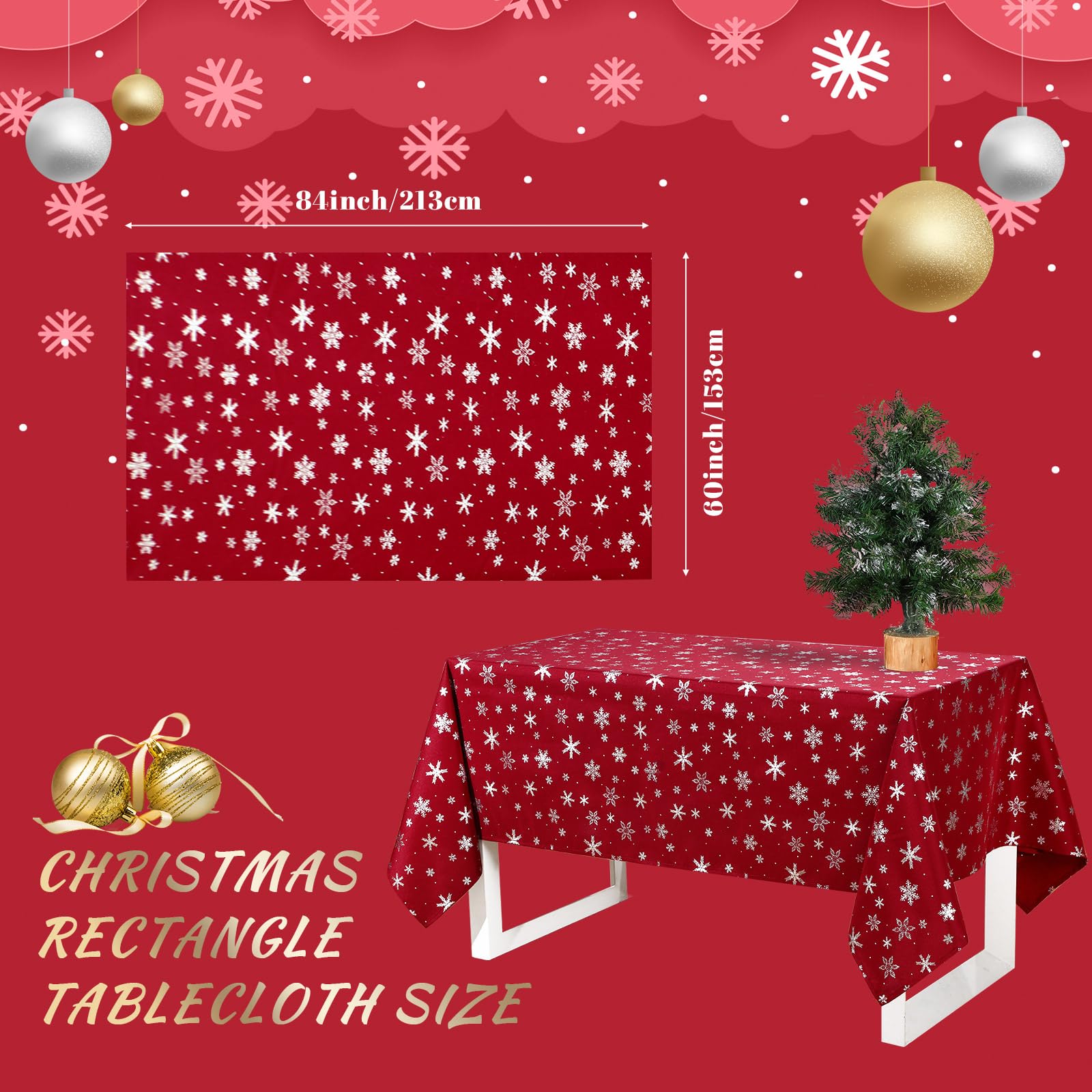 Mixweer Winter Tablecloth Rectangle Snowflake Printed Table Cover Winter Decorations Washable Table Cloth for Dinner Xmas Decor(60 x 84 Inch,Red)