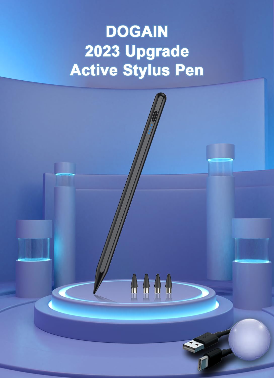 Stylus Pens for Touch Screens Power-Display Tablet Pen POM Tip Magnetic Digital Touch Pen Compatible with iPhone/iPad/iPad Pro/Lenovo/and Other iOS/Android Smartphone and Tablet Devices (Black)