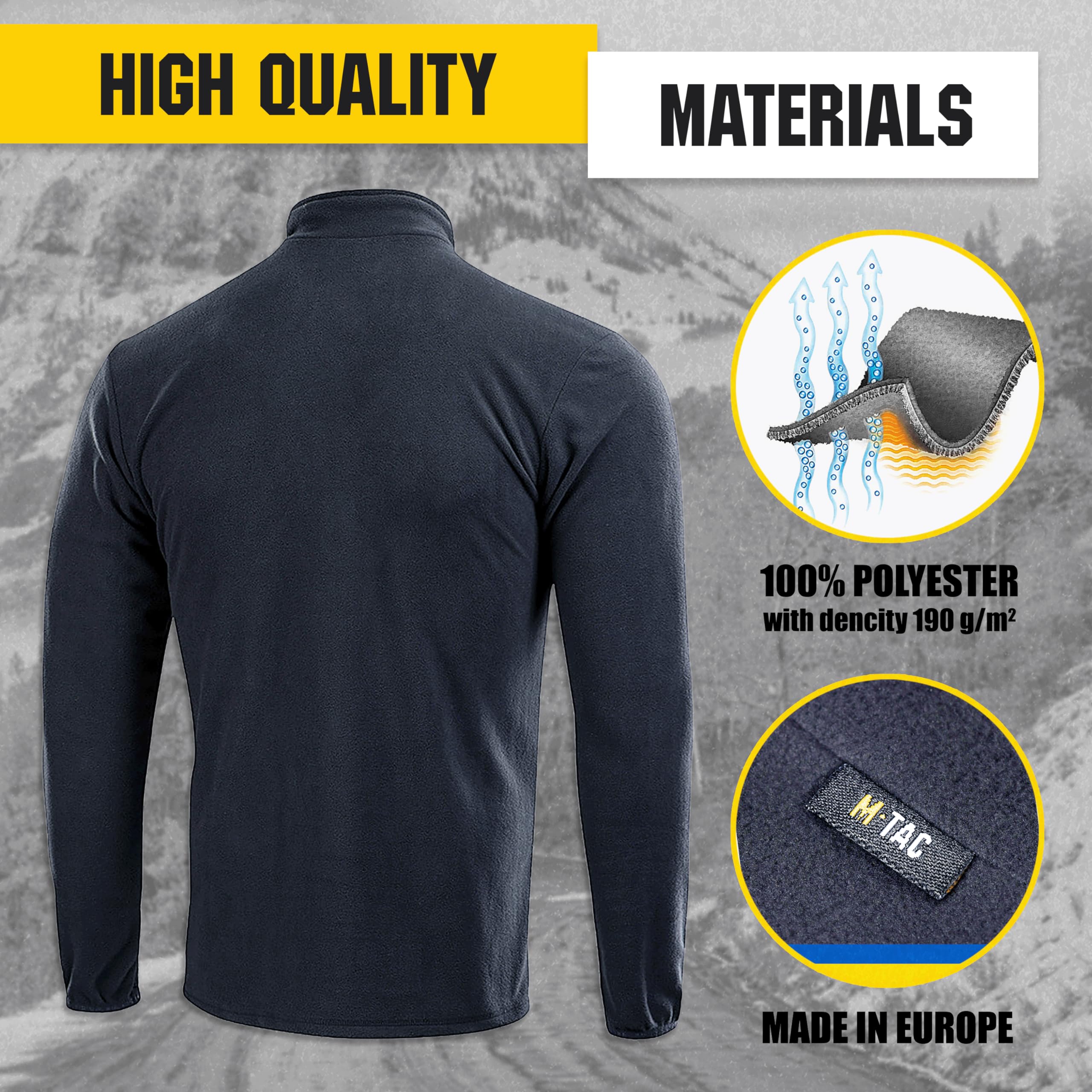 M-Tac Quarter Zip Pullover Men - Fleece Lined Thermal Shirt for Men - Lightweight Dark Navy Blue Tactical Long Sleeve Shirt Top Delta (XL)