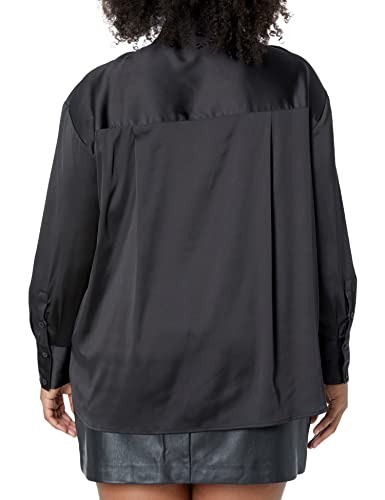 The Drop Women's Black, Logan Silky Long Sleeve Basic Button Down Shirt, L