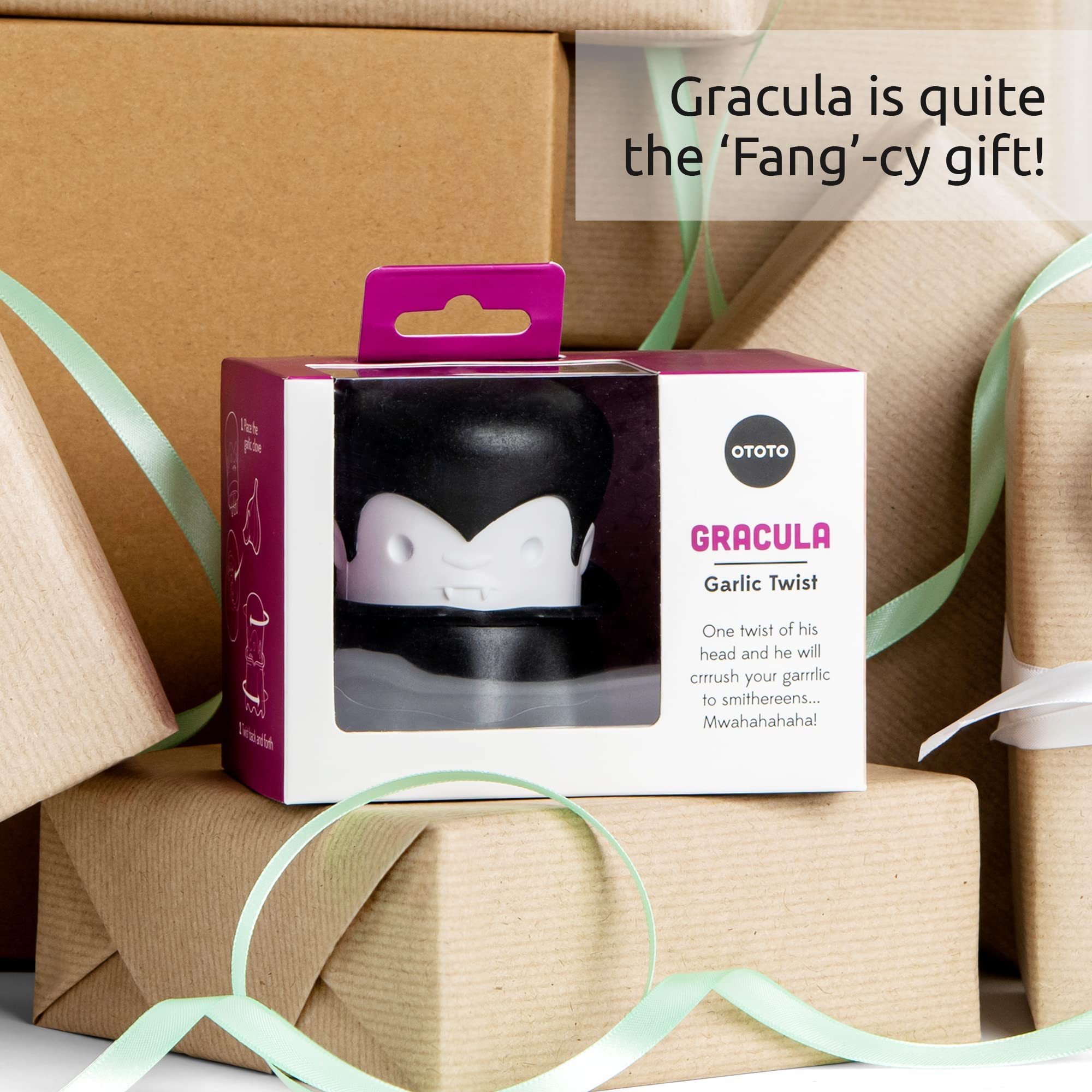 OTOTO Gracula Garlic Crusher also for Ginger, Nuts, Chili, Herbs - Twist Top Garlic Mincer & Easy Squeeze Manual Garlic Press & Peeler - BPA-Free Cool Kitchen Gadgets - Easy Clean by Hand Wash Only