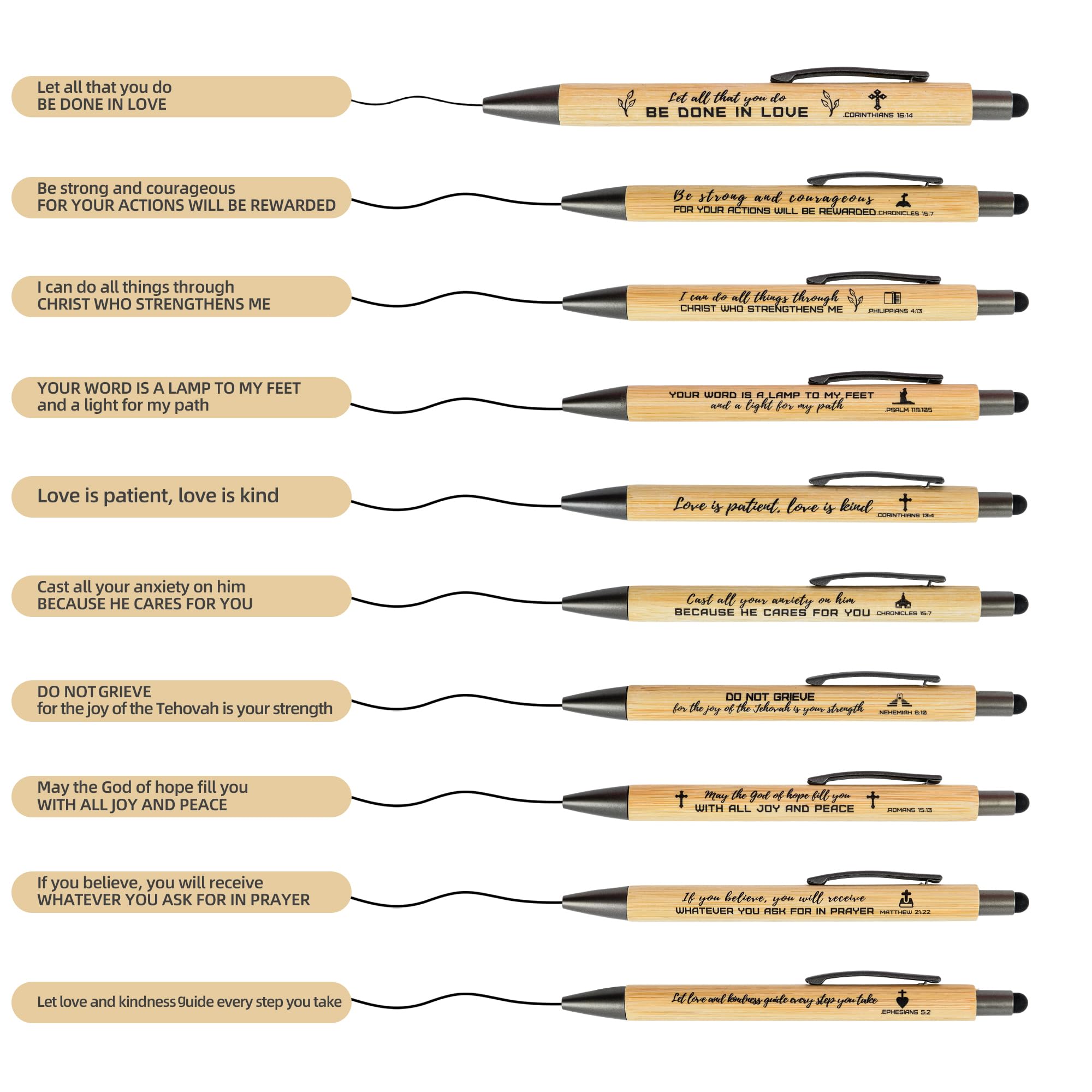 INSADA Bible Inspirational Stylus Pens Bulk Christian Pens with Scripture Great for All Ages Office and School Also Makes Great Gifts (10 Count)