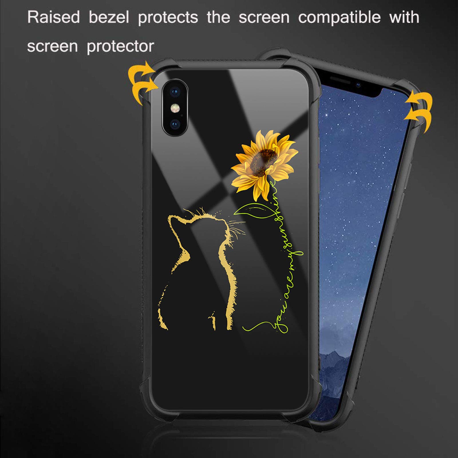 CARLOCA Compatible with iPhone XR Case,Yellow Cat Sunflower iPhone XR Cases for Girls Boys,Graphic Design Shockproof Anti-Scratch Drop Protection Case for iPhone XR