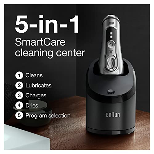 Braun Electric Razor for Men With Precision Beard Trimmer, Rechargeable, Wet & Dry Foil Shaver, Clean & Charge Station & Travel Case, Silver, 3 Piece Set