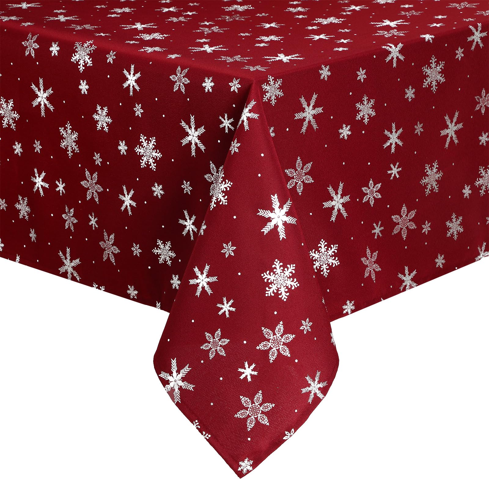 Mixweer Winter Tablecloth Rectangle Snowflake Printed Table Cover Winter Decorations Washable Table Cloth for Dinner Xmas Decor(60 x 84 Inch,Red)