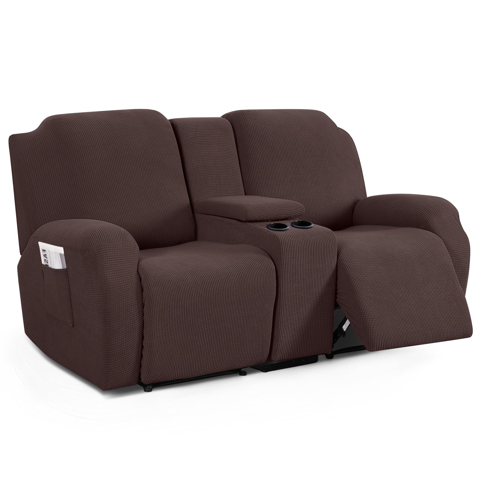 TAOCOCO Recliner Loveseat Cover with Middle Console Sofa slipcover, Stretch Reclining Sofa Covers for 2 Seat Reclining Couch, Jacquard Pattern Soft Loveseat Slipcover Furniture Protector, Dark Coffee