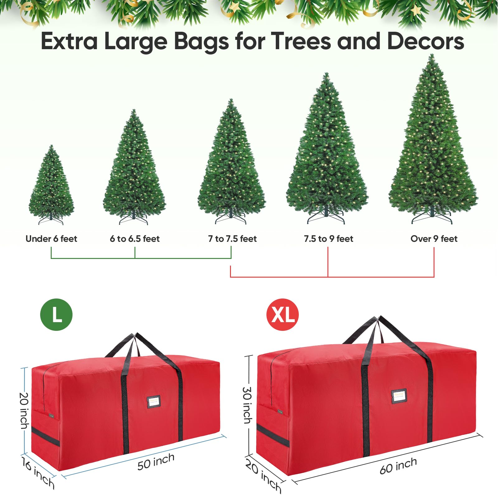 BALEINE 9 ft Christmas Tree Storage Bag, Heavy Duty 900D Oxford Fabric with Reinforced Handles and Dual Zippers Wide Opening, Extra Large Storage Container for Trees and Decorations (Red)