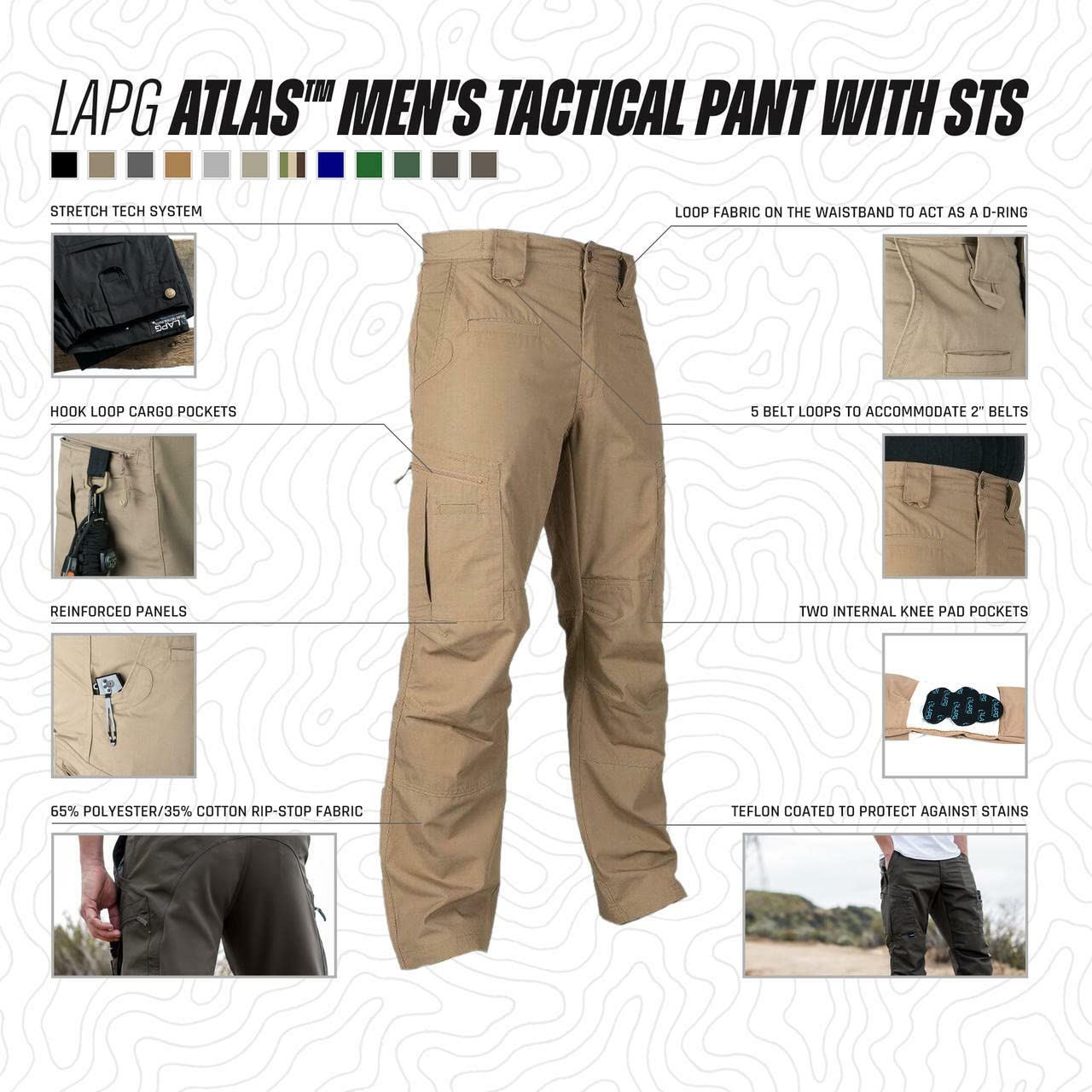 LAPG Men's Atlas Stretch Tactical Cargo Pants, Durable & Lightweight Ripstop Work Pants, Outdoor Hiking Pants for Men - Navy - 36 x 34