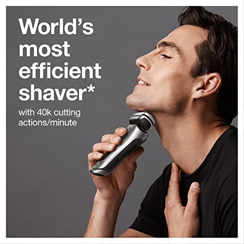 Braun Electric Razor for Men With Precision Beard Trimmer, Rechargeable, Wet & Dry Foil Shaver, Clean & Charge Station & Travel Case, Silver, 3 Piece Set