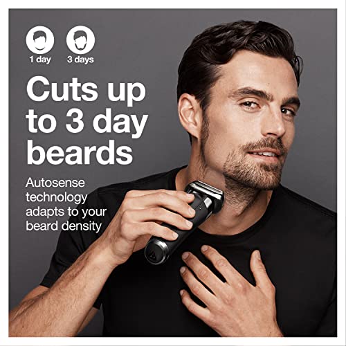 Braun Electric Razor for Men With Precision Beard Trimmer, Rechargeable, Wet & Dry Foil Shaver, Clean & Charge Station & Travel Case, Silver, 3 Piece Set