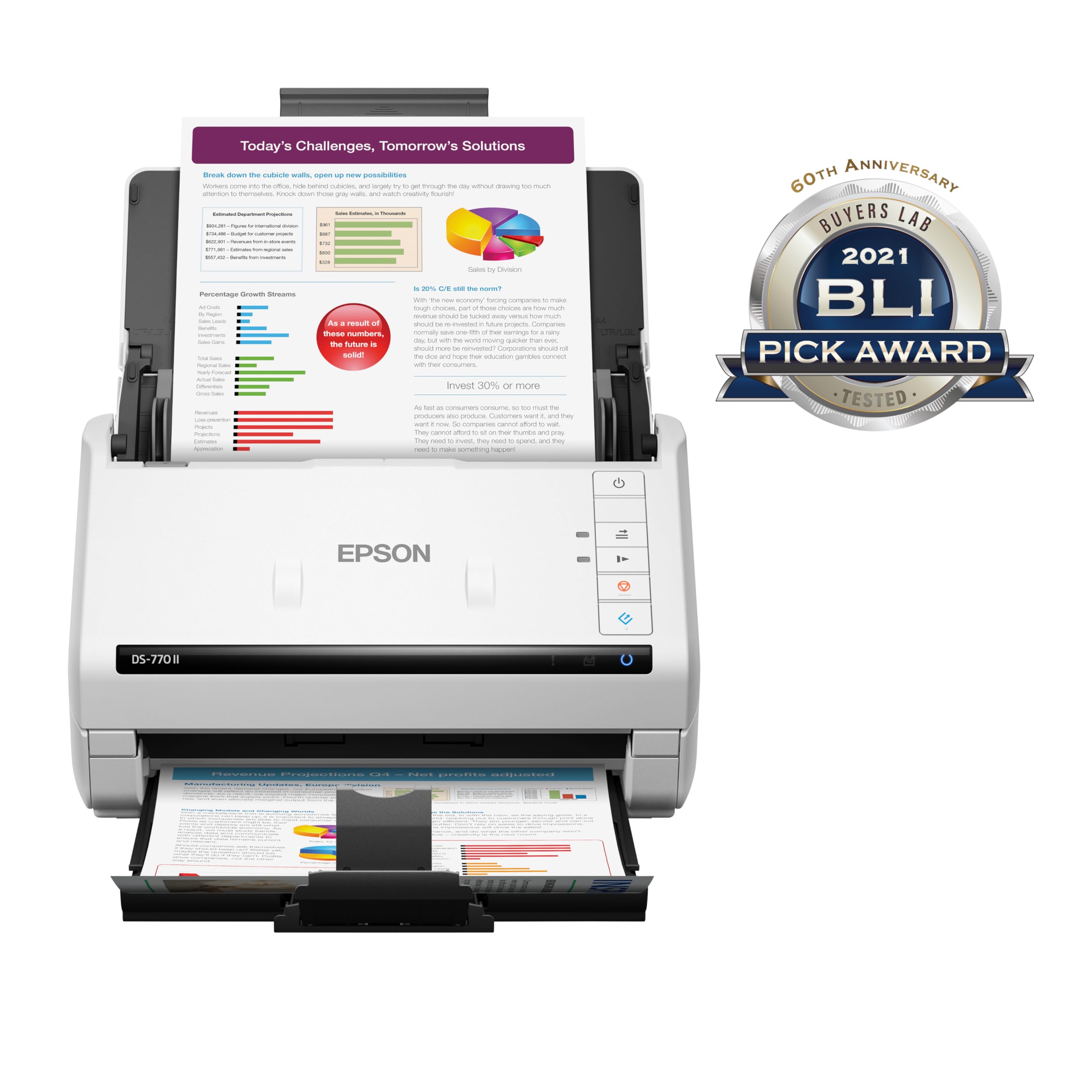Epson DS-770 II Color Duplex Document Scanner for PC and Mac, with 100-page Auto Document Feeder (ADF), Twain and ISIS Drivers